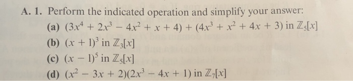 Solved A. 1. Perform the indicated operation and simplify | Chegg.com