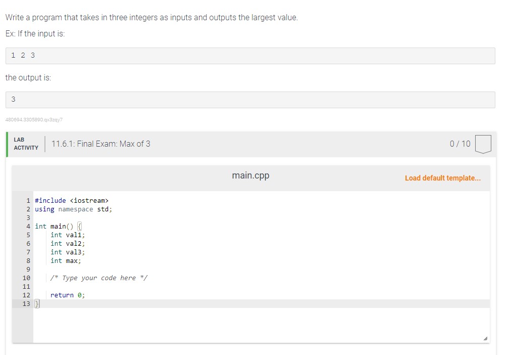 Solved Write a program that takes in three integers as | Chegg.com