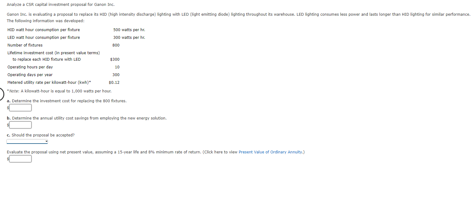 Solved Analyze a CSR capital investment proposal for Ganon | Chegg.com