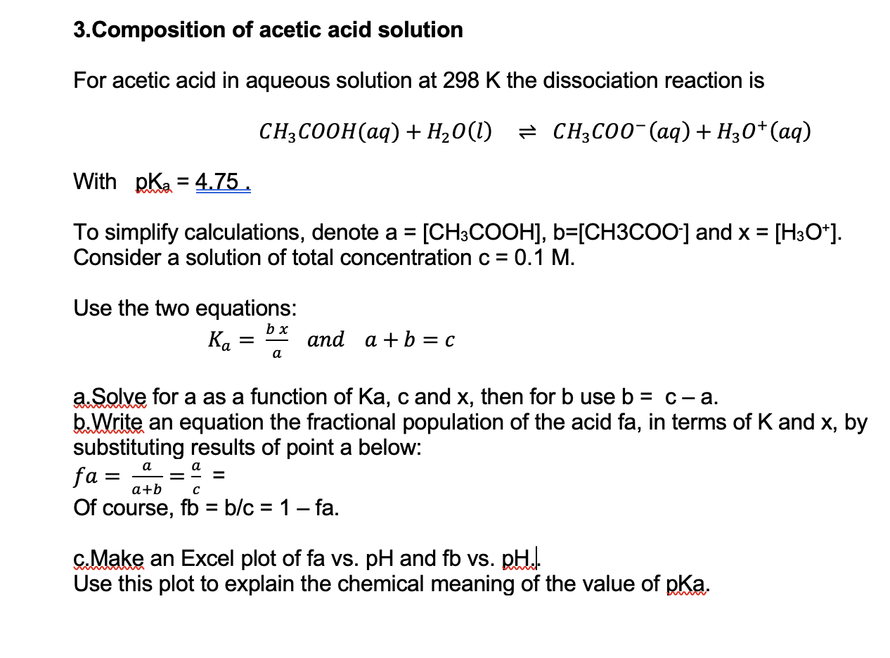 Solved 3.Composition of acetic acid solution For acetic acid | Chegg.com