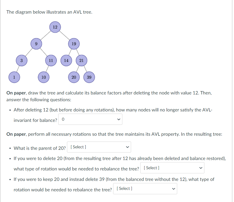 Solved The diagram below illustrates an AVL tree. 12 9 19 11 | Chegg.com