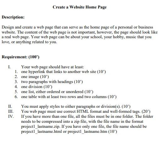 Solved Create a Website Home Page Description: Design and | Chegg.com
