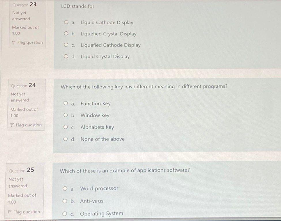 Solved Question 23 LCD stands for Not yet answered O a | Chegg.com