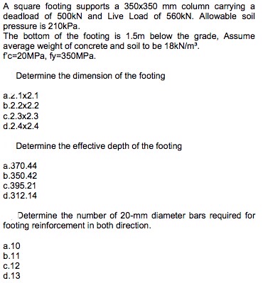 Solved A square footing supports a 350x350 mm column | Chegg.com