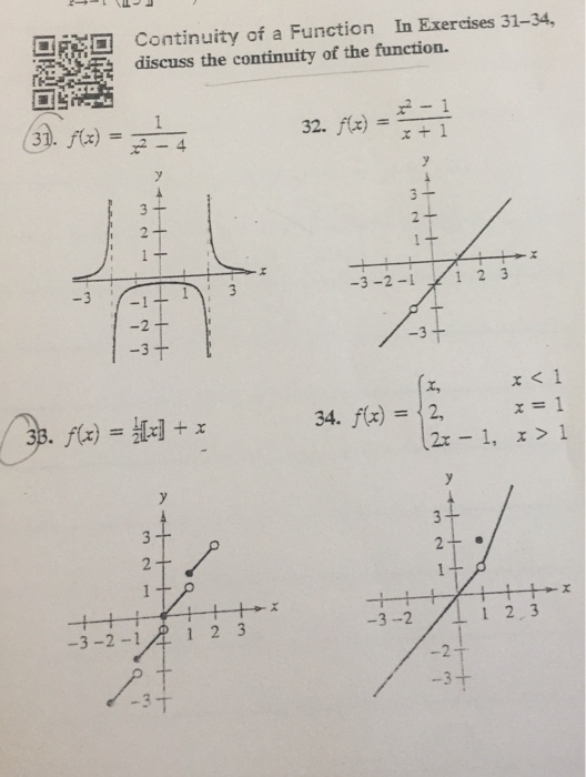 Solved Continuity of a Function In Exercises 31-34, discuss | Chegg.com