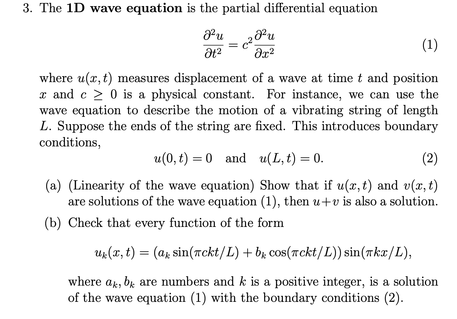 Solved 3. The 1D wave equation is the partial differential | Chegg.com