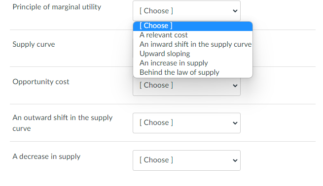 Solved An outward shift in the supply curve A decrease in | Chegg.com