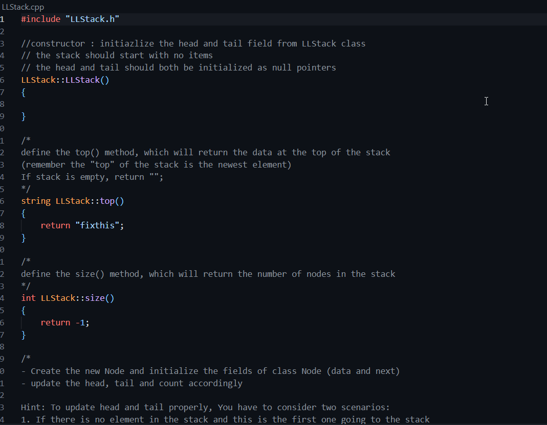 Solved Complete the exercises in LLStack.cpp (class/function | Chegg.com
