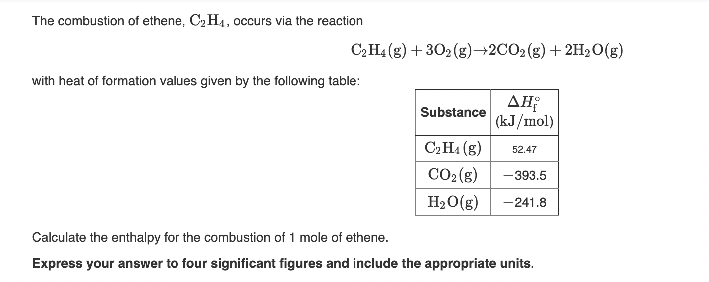 Solved The combustion of ethene, C2H4, occurs via the | Chegg.com