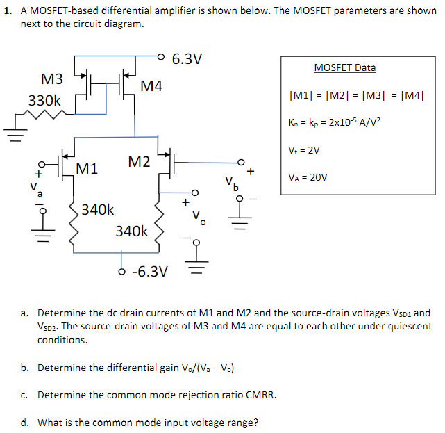Solved a. ﻿Determine the dc ﻿drain currents of M1 ﻿and M2 | Chegg.com