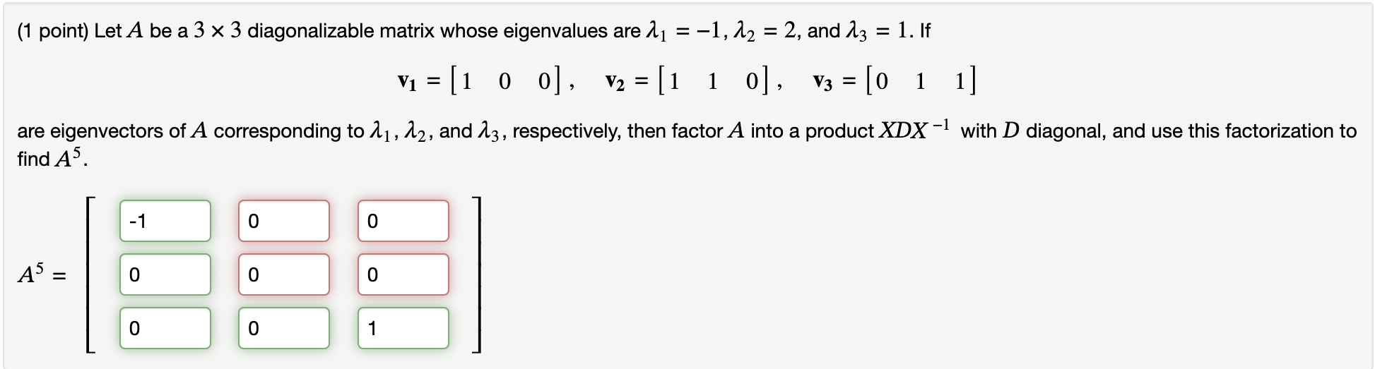 Solved ( 1 point) Let A be a 3×3 diagonalizable matrix whose | Chegg.com