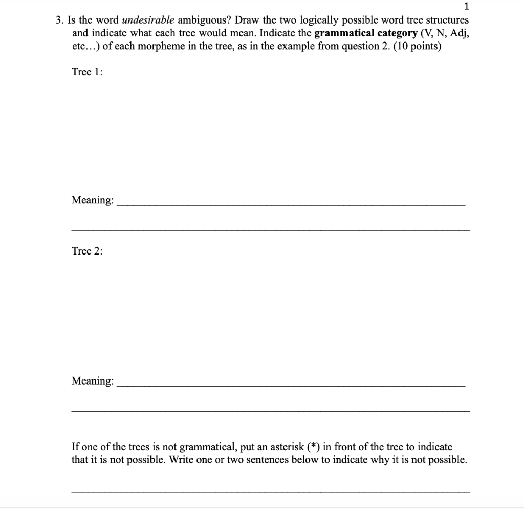 1 3. Is the word undesirable ambiguous? Draw the two | Chegg.com