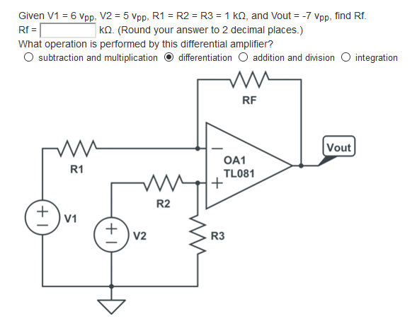 Solved Given V1 = 6 Vpp, V2 = 5 Vpp, R1 = R2 = R3 = 1 kq, | Chegg.com