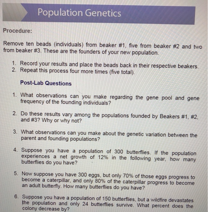 Solved Population Genetics Procedure: five from beaker #2 | Chegg.com