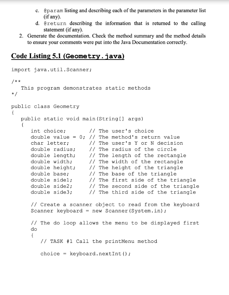 Solved 1. Copy the file Geometry.java (Code Listing 5.1) | Chegg.com