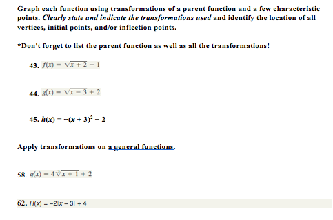 Solved Graph each function using transformations of a parent | Chegg.com