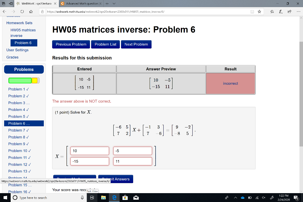 Solved 3 WebWork: spr20erkara X c Advanced Math question + - | Chegg.com Solved 3 WebWork: spr20erkara X c Advanced Math question + - | Chegg.com