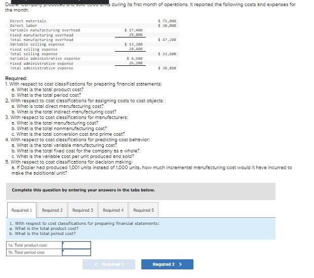 Solved Required: 1. With respect to cost classifications for | Chegg.com