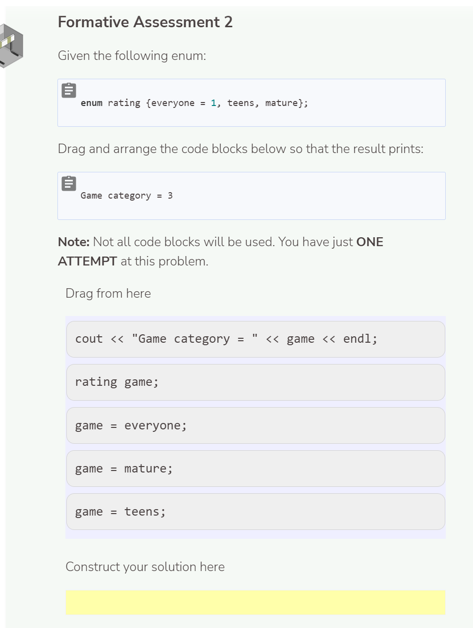 Solved Formative Assessment 2 Given the following enum: enum | Chegg.com