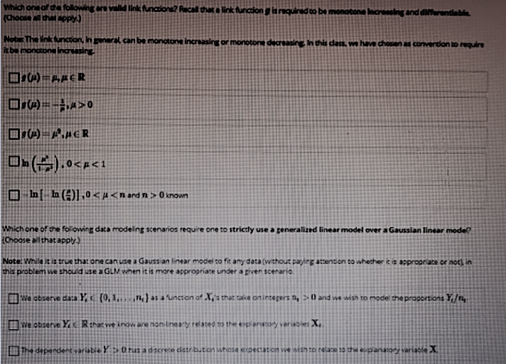 Solved Which oneof dhe following are vald link functions? | Chegg.com