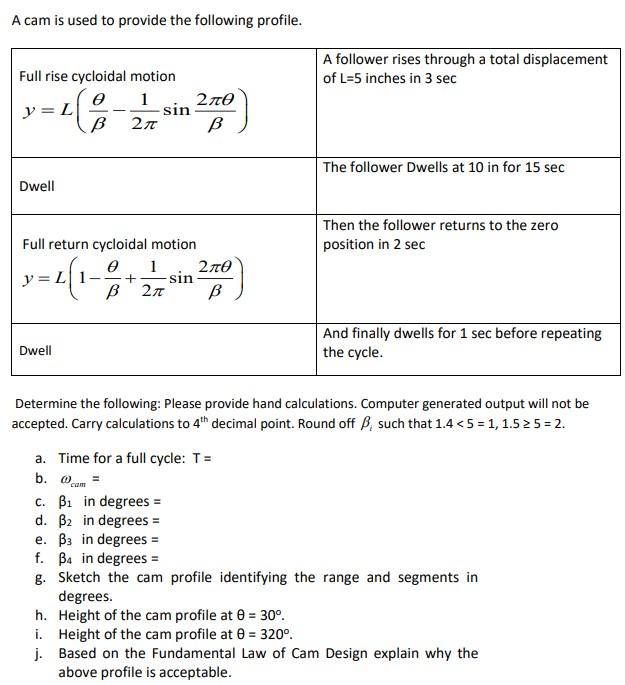 Solved A cam is used to provide the following profile. | Chegg.com