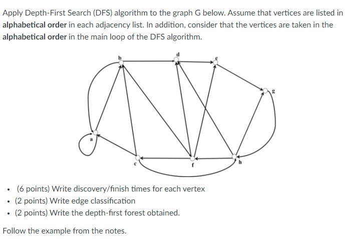 Solved Apply Depth-First Search (DFS) algorithm to the graph | Chegg.com