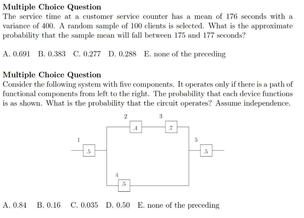 Solved Multiple Choice Question The service time at a | Chegg.com