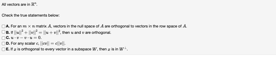 Solved All vectors are in R". Check the true statements | Chegg.com