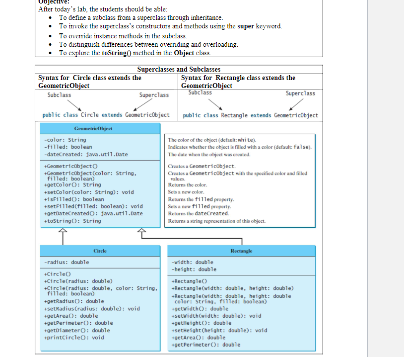 Solved Superclasses and Subclasses Syntax for Circle class | Chegg.com