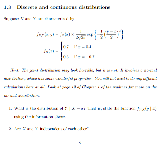 Solved 1.3 Discrete and continuous distributions Suppose X | Chegg.com