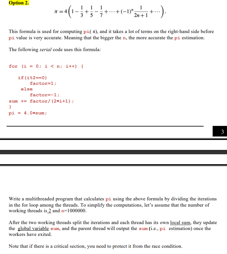Solved Option 2. π=4(1−31+51−71+⋯+(−1)n2n+11+⋯) This formula | Chegg.com