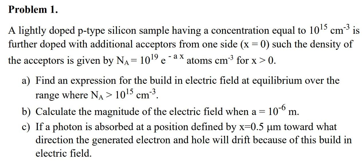 Solved A lightly doped p-type silicon sample having a | Chegg.com