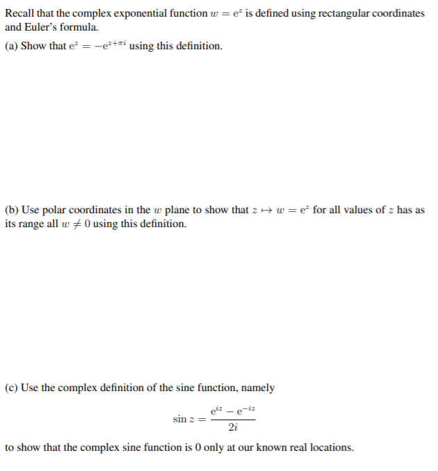 Solved Recall that the complex exponential function w =eis | Chegg.com