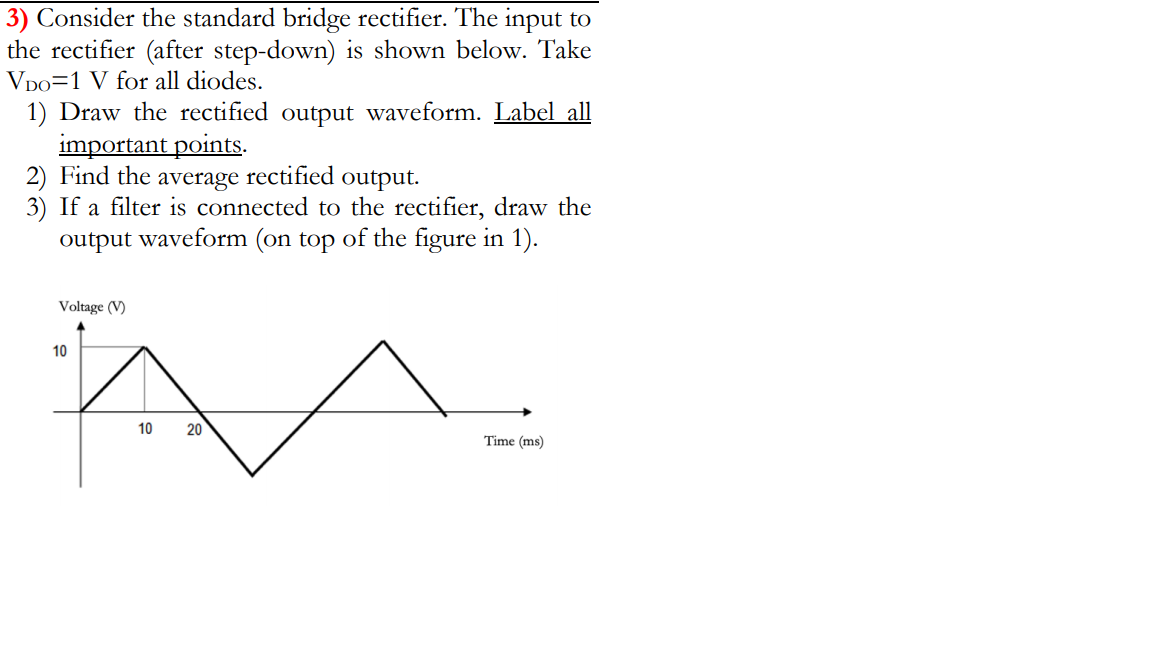 Solved 3) Consider the standard bridge rectifier. The input | Chegg.com