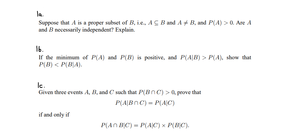 Solved la. Suppose that A is a proper subset of B, i.e., A⊆B | Chegg.com