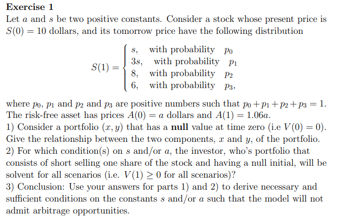 Solved Exercise 1 Let a and s be two positive constants. | Chegg.com