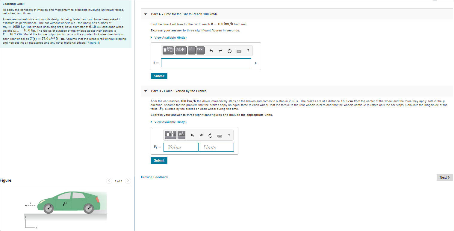 Solved Part A - Time for the Car to Reach 100 km/h Learning | Chegg.com