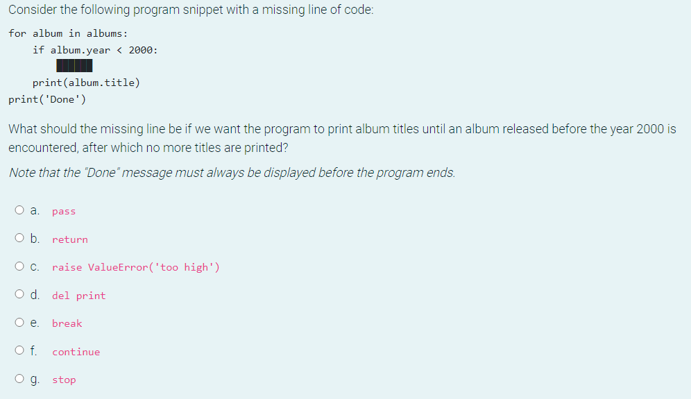Solved Consider the following program snippet with a missing | Chegg.com