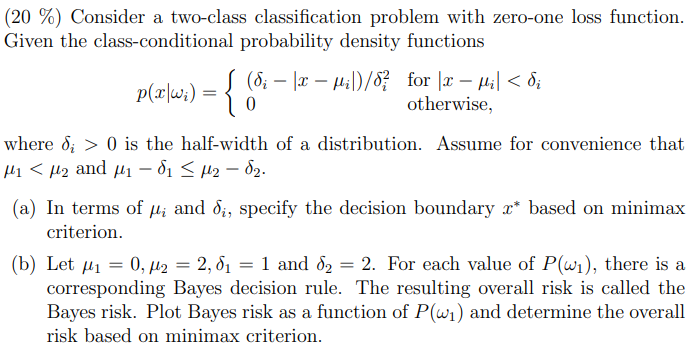 (20\%) Consider a two-class classification problem | Chegg.com
