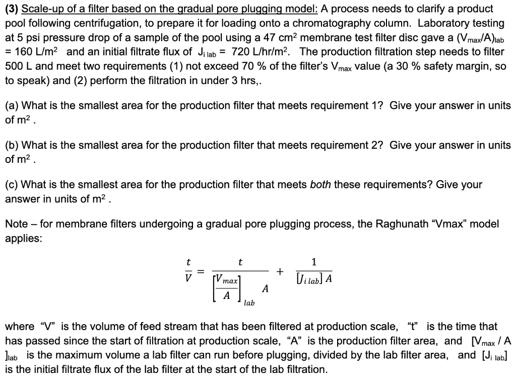 Scale-up of a filter on the gradual pore | Chegg.com