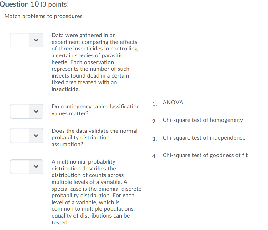 Solved Question 10 (3 points) Match problems to procedures. | Chegg.com