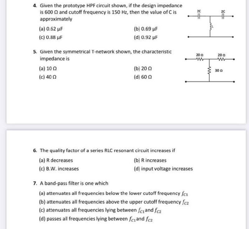 Solved 2C 20 4. Given the prototype HPF circuit shown, if | Chegg.com