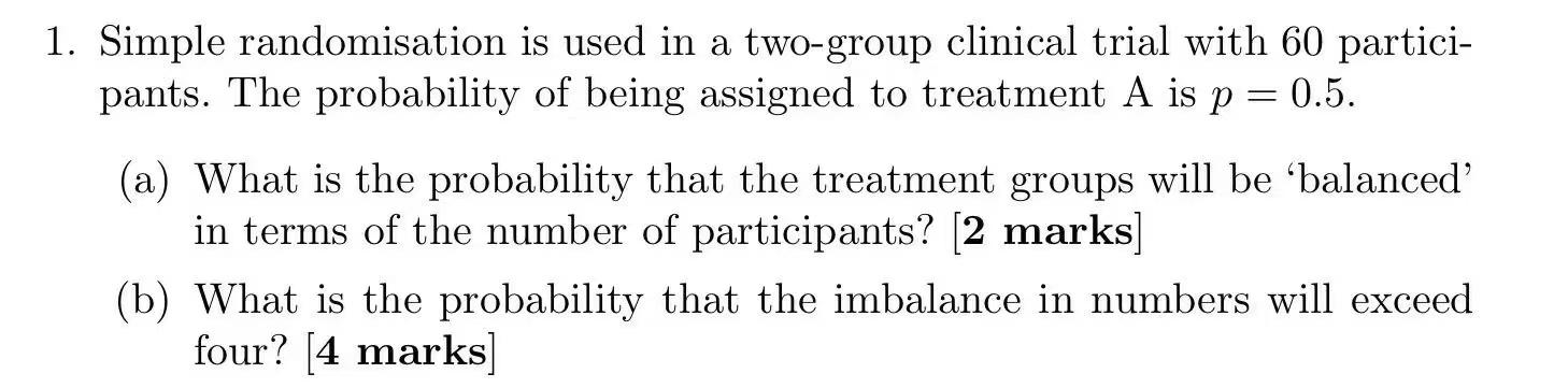 Solved 1. Simple randomisation is used in a two-group | Chegg.com