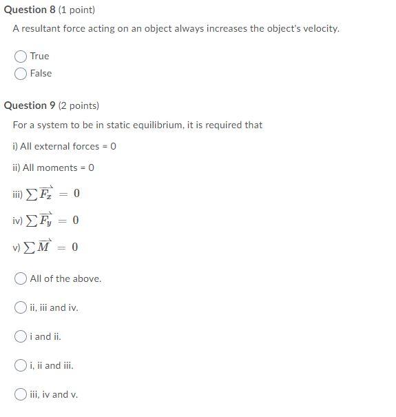 Solved Question 8 (1 point) A resultant force acting on an | Chegg.com