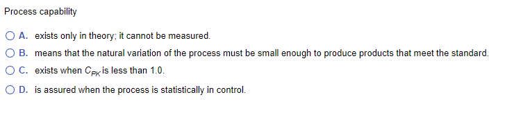 Solved Process capability O A. exists only in theory; it | Chegg.com