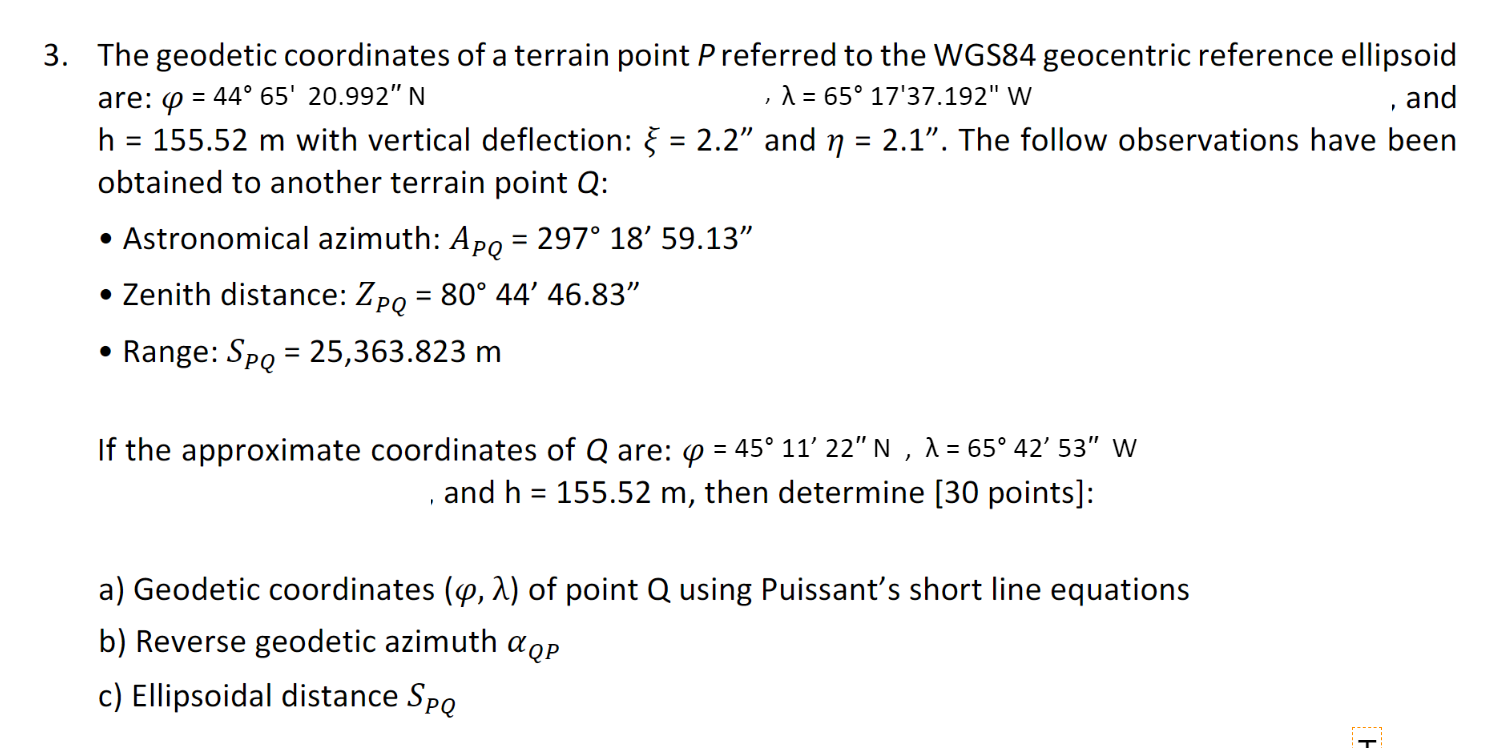 Solved 3. The geodetic coordinates of a terrain point P | Chegg.com