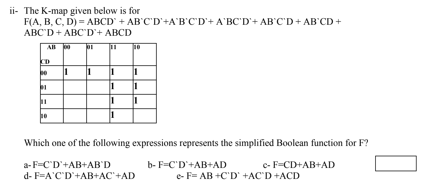 Solved ii- The K-map given below is for | Chegg.com