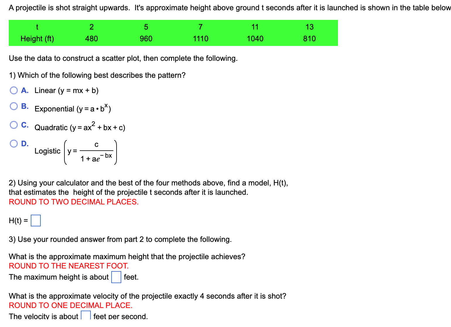 Solved Use the data to construct a scatter plot, then | Chegg.com