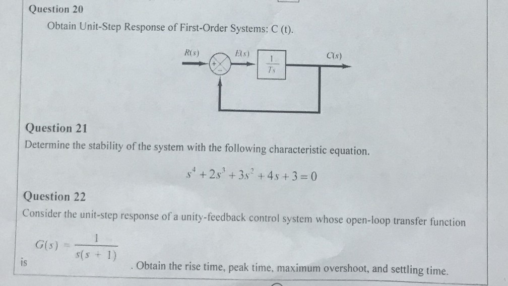 Solved Question 20 Obtain Unit-Step Response of First-Order | Chegg.com