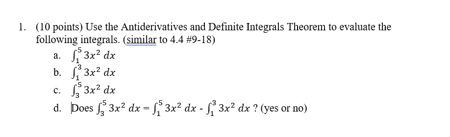 Solved 1. (10 points) Use the Antiderivatives and Definite | Chegg.com